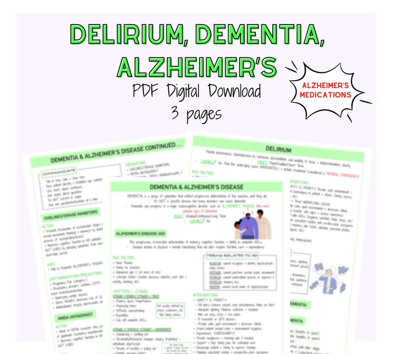 Dementia Alzheimers Disease Mental Health Notes - Etsy