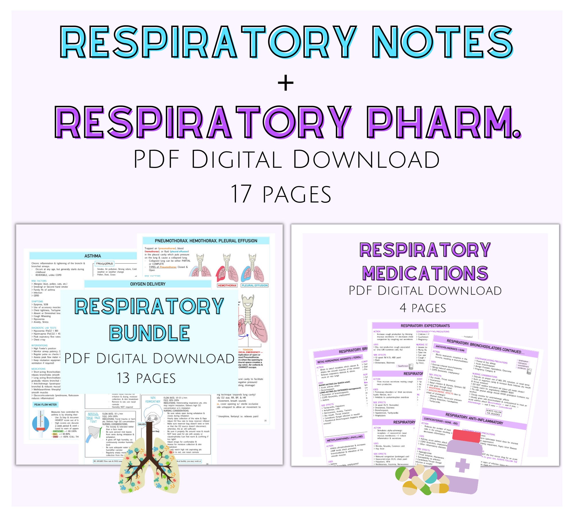 Respiratory Notes, Med Surg Bundle, Pharmacology Notes, Nursing Study ...