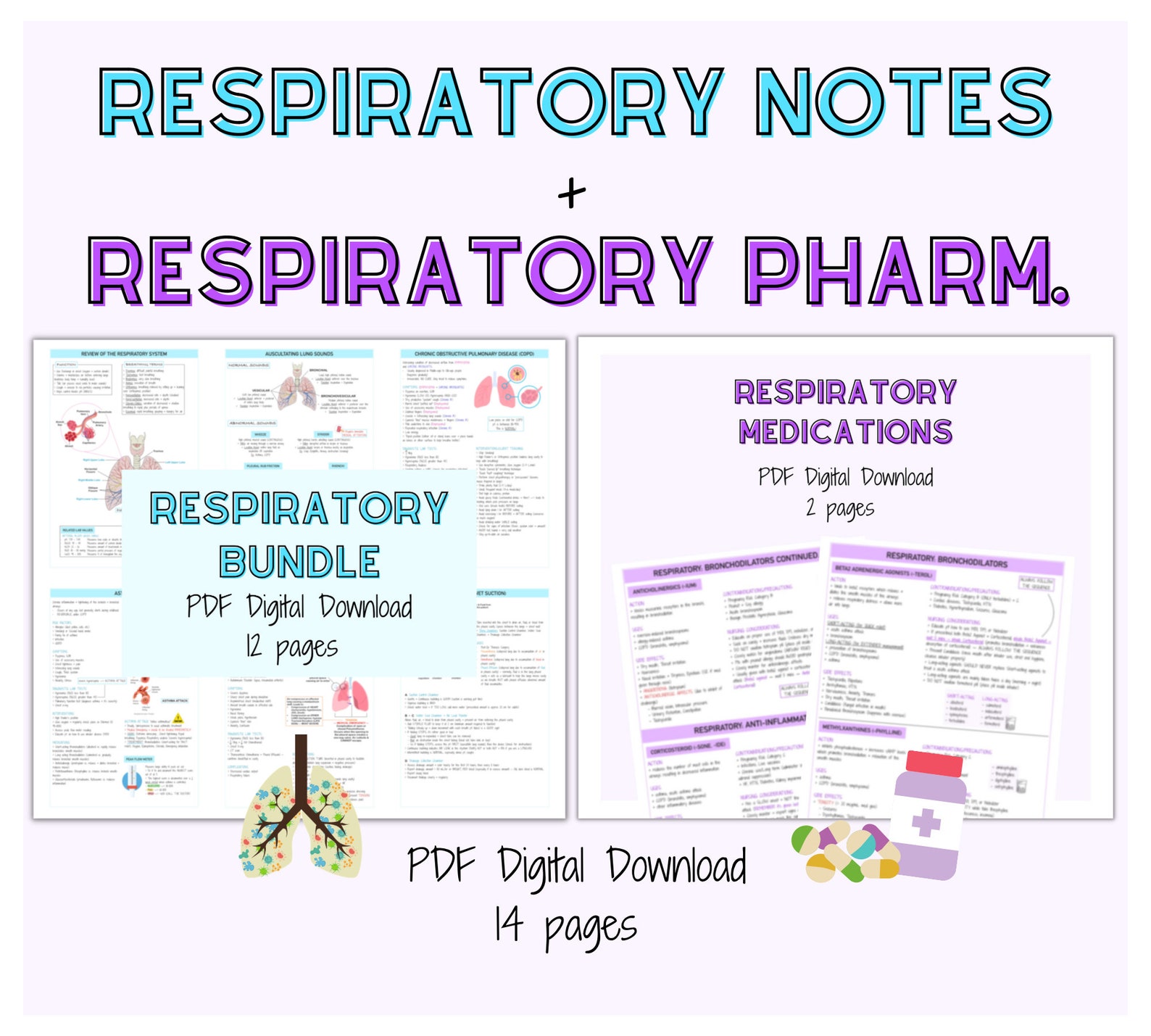 Respiratory Notes Med Surg Bundle Pharmacology Notes - Etsy