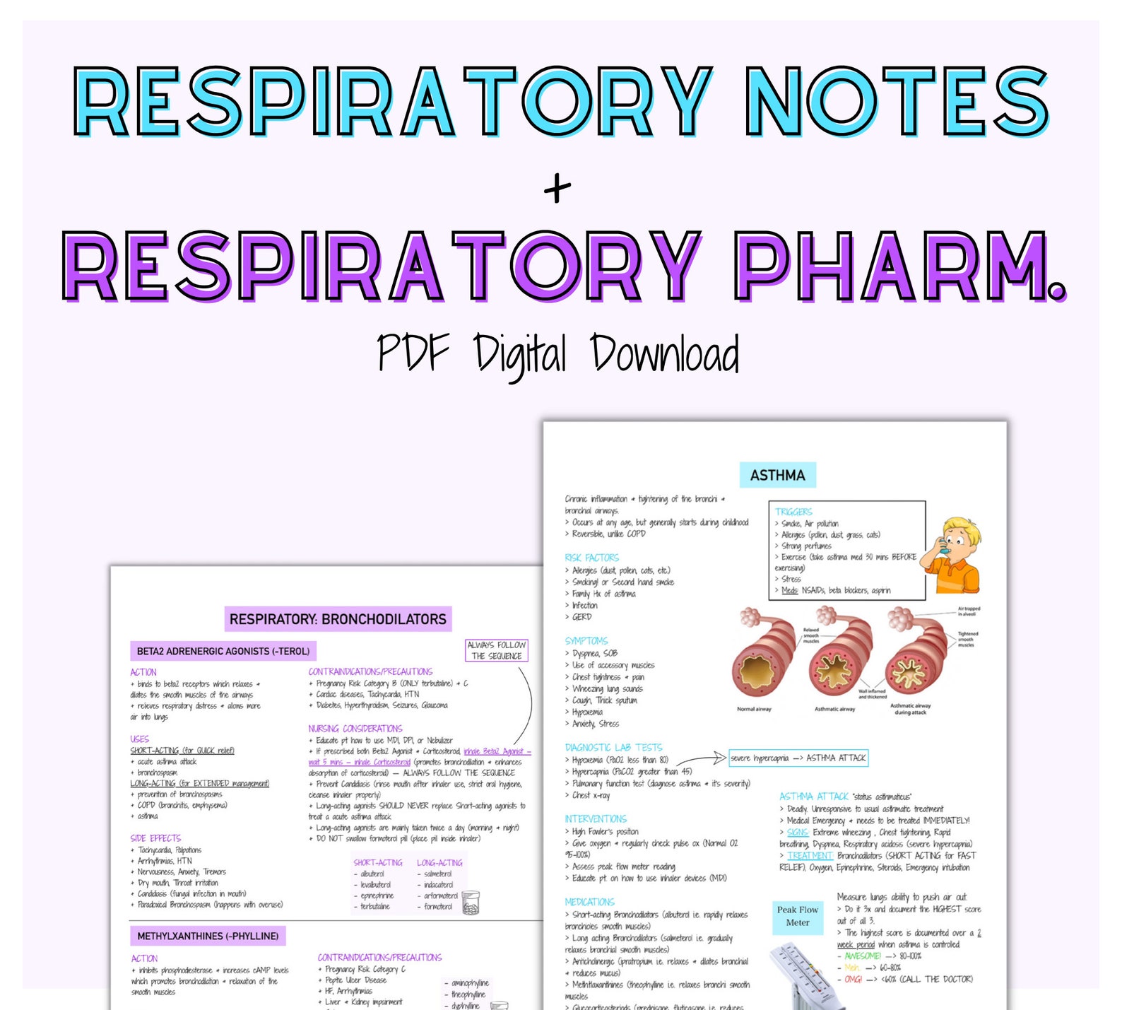 Respiratory Notes Med Surg Bundle Pharmacology Notes - Etsy