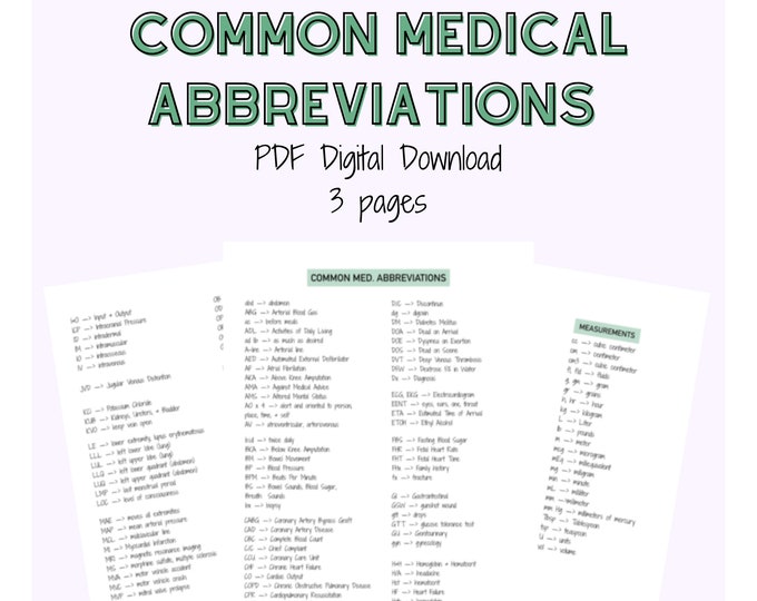 Common Medical Abbreviations & Terminology Nursing Notes - Etsy