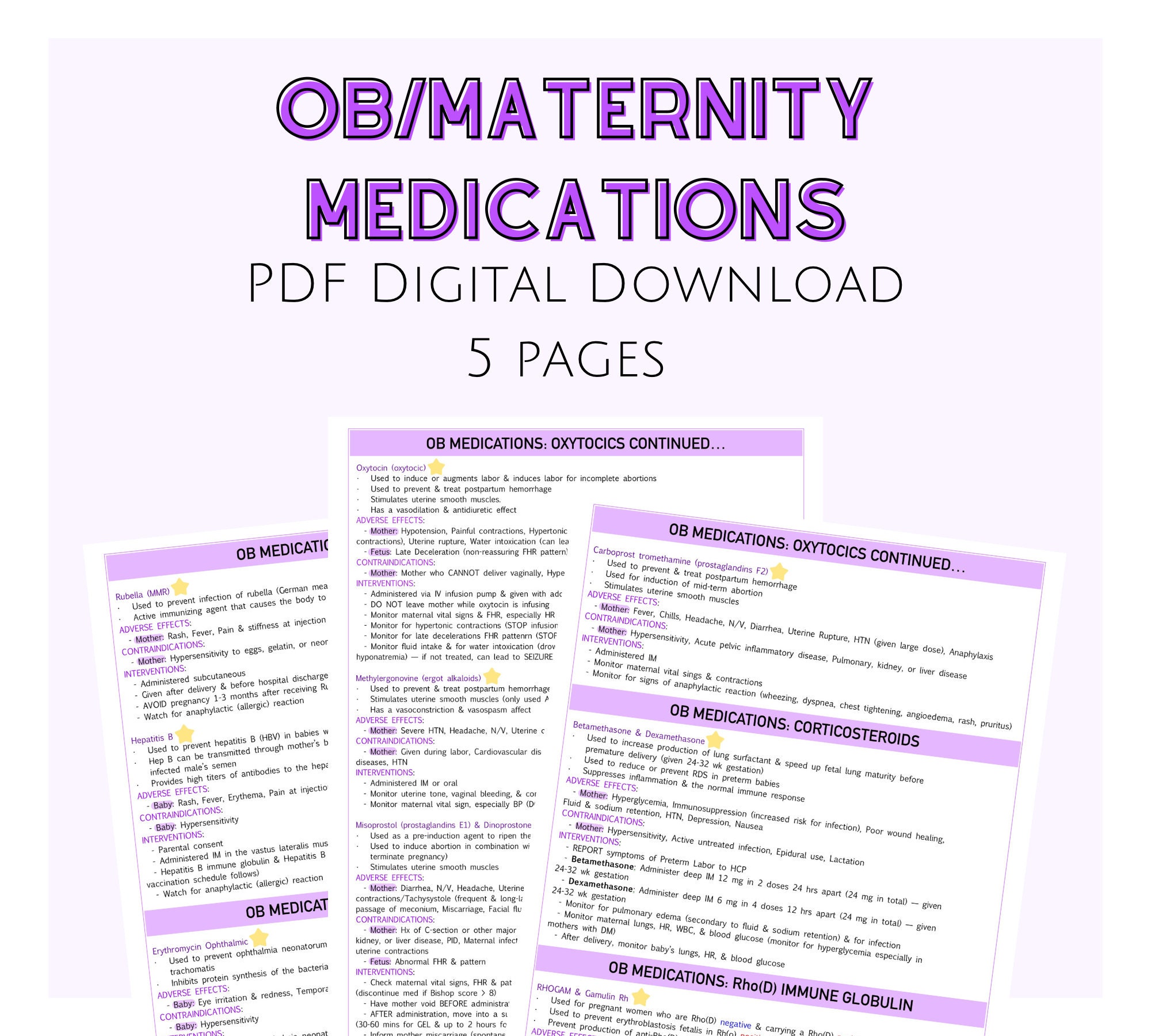 OB Maternity Medications, Pharmacology Nursing Notes, OB Medications ...