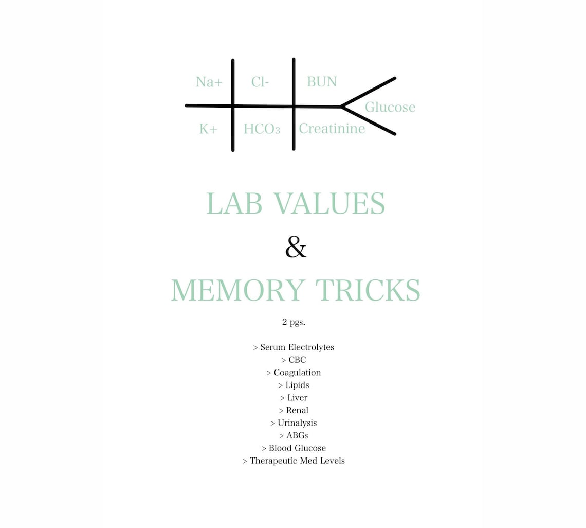 Lab Values & Memory Tricks Fundamental Nursing Notes NCLEX - Etsy