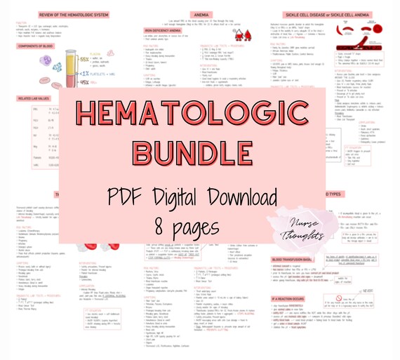 Hematologic Disorders Hematologic Bundle Nursing Notes - Etsy