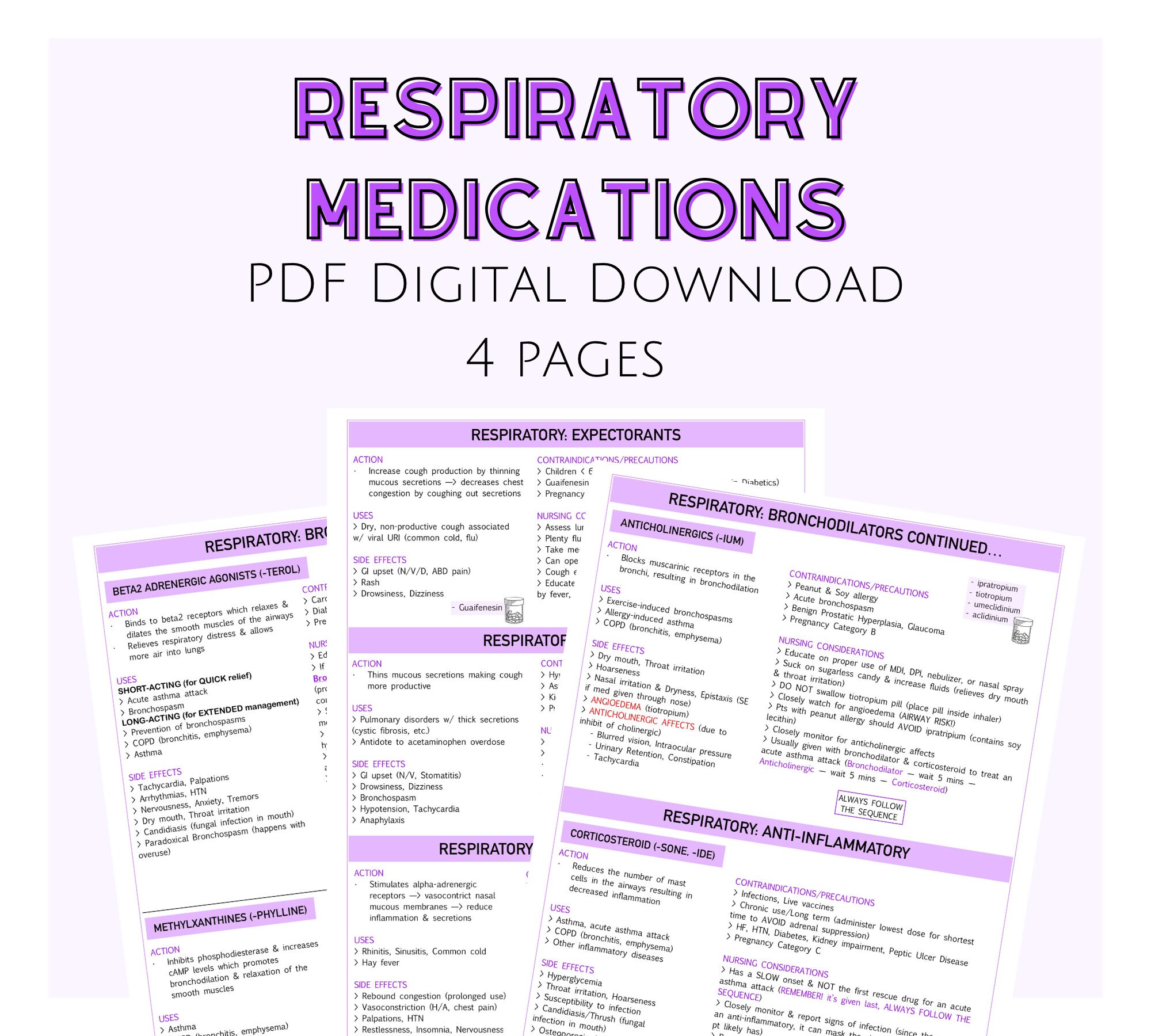 Respiratory Medication Note, Nursing Notes, Pharmacology Note, Nursing ...