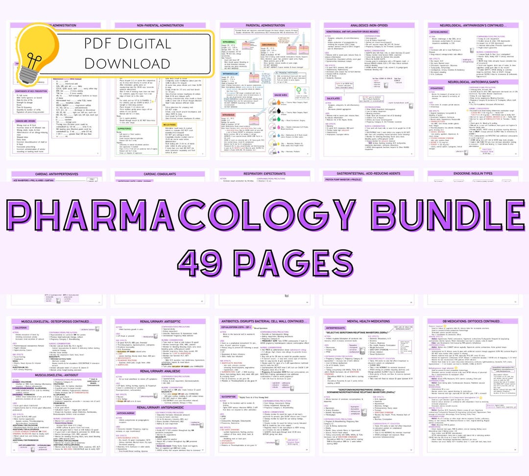 Pharmacology Bundle, Nursing Notes, Nursing Study Guide, Instant ...