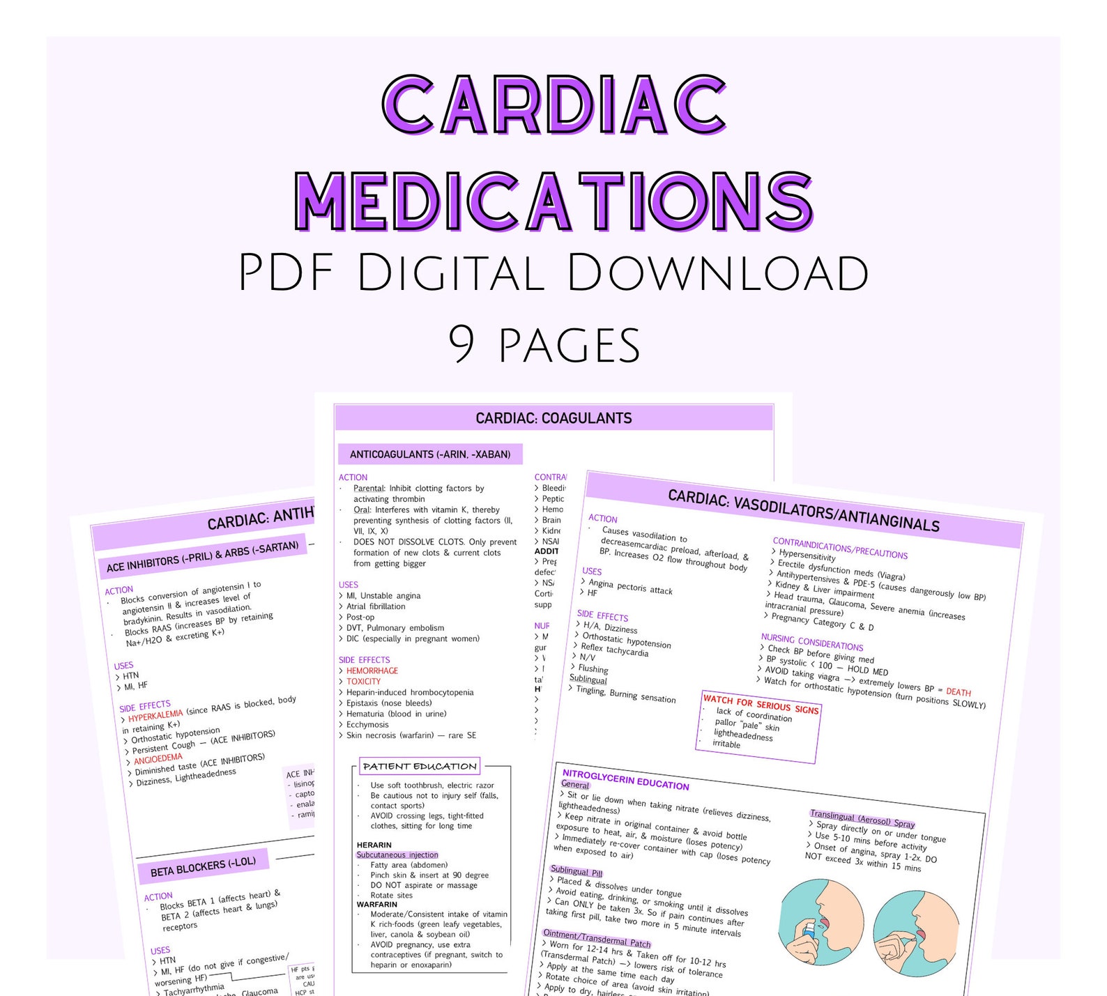 Cardiac Medications, Pharmacology Nursing Notes, Cardiac Pharmacology ...