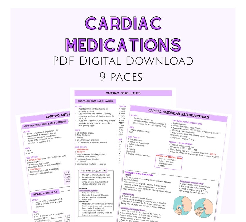 Cardiac Medications, Pharmacology Nursing Notes, Cardiac Pharmacology ...