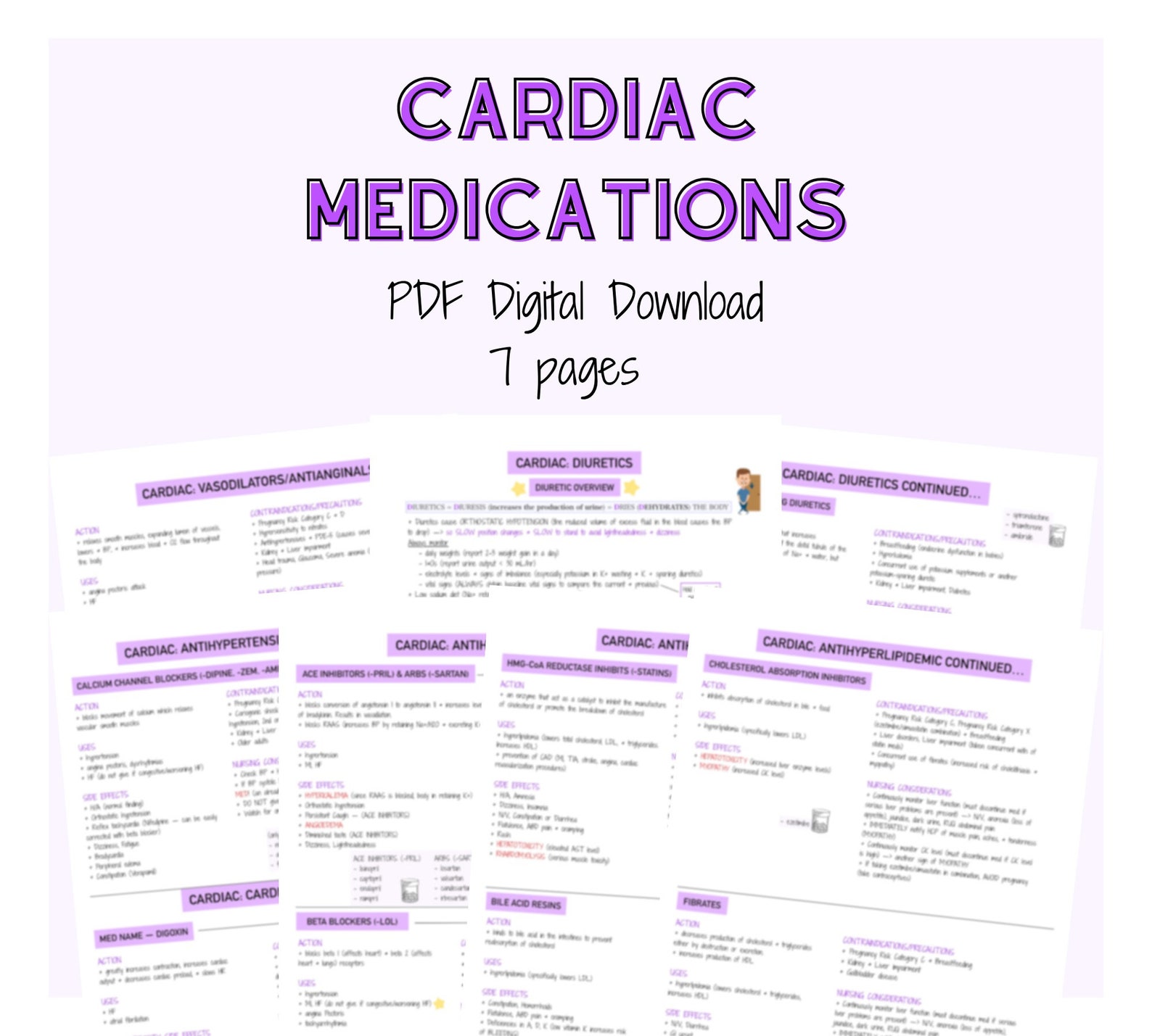 Cardiac Medications Pharmacology Nursing Notes Cardiac - Etsy