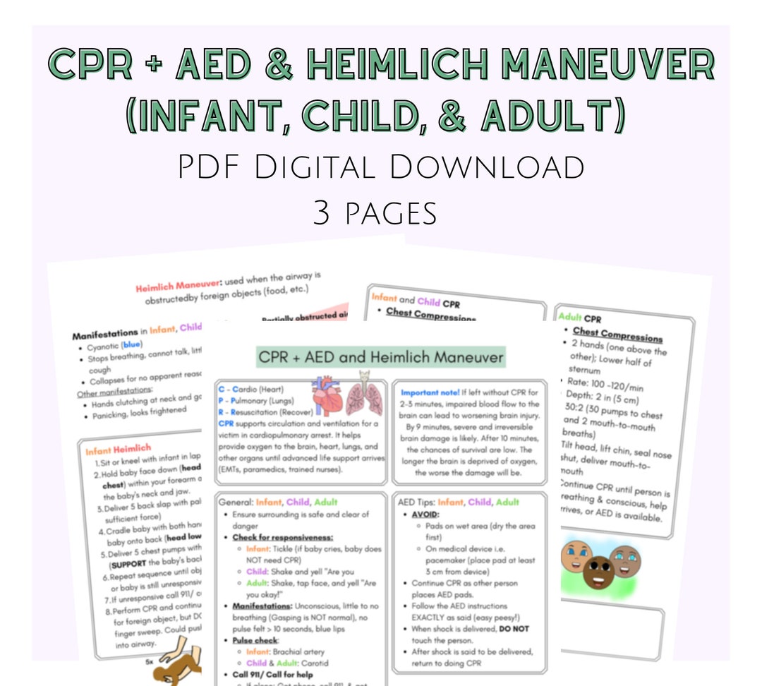 Buy CPR and AED; Heimlich Maneuver; First-aid; Nursing Notes, Digital ...