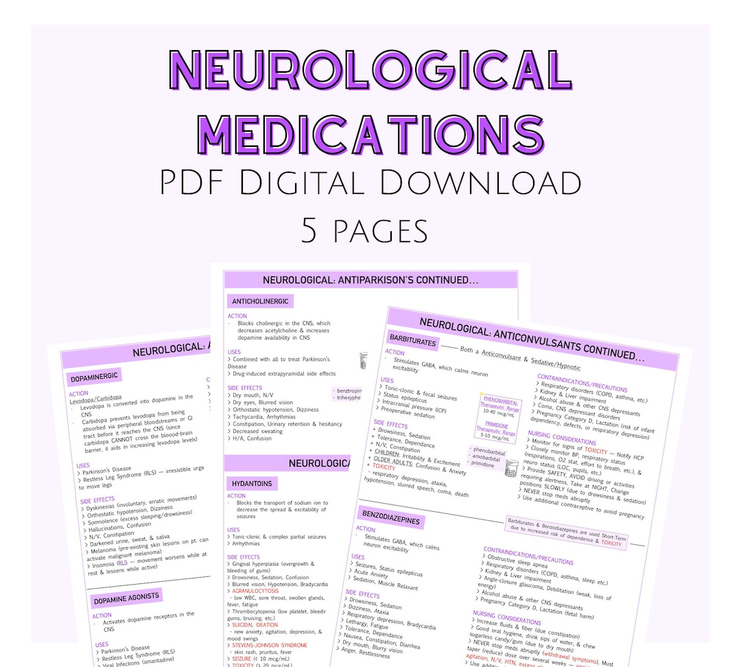 Neurological Medication Notes, Neurological Notes, Pharmacology Notes ...