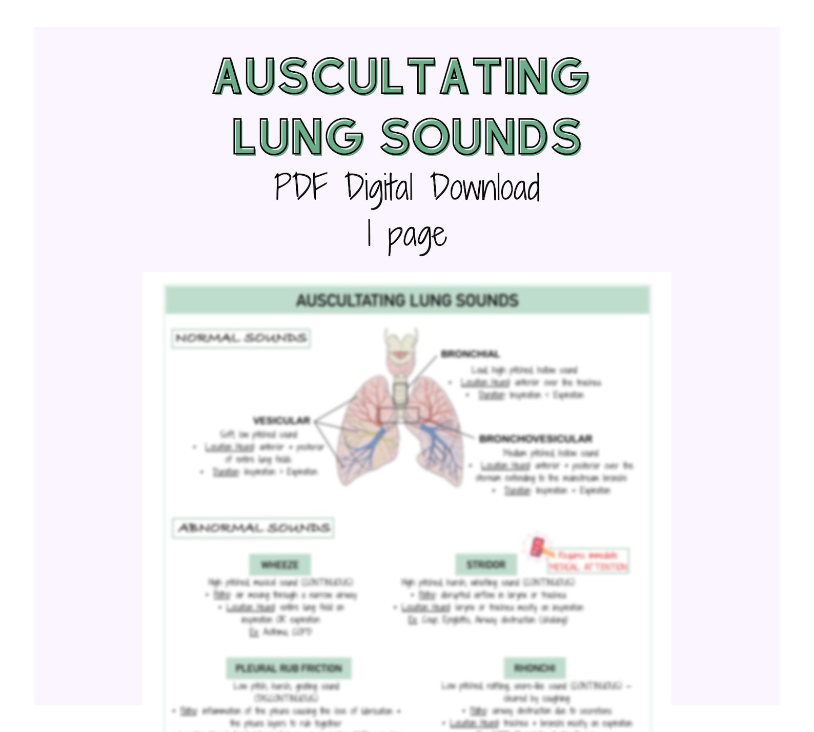 Auscultating Lung Sounds Nursing Notes Clinical Notes - Etsy