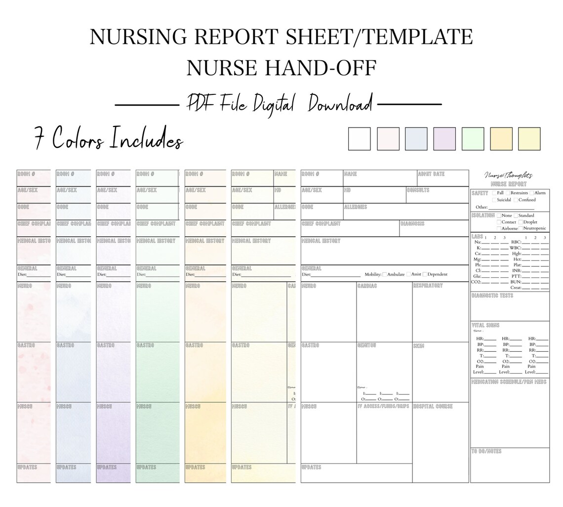 Nursing Report Sheet, Nursing Report Template, Nursing Brain Sheet ...