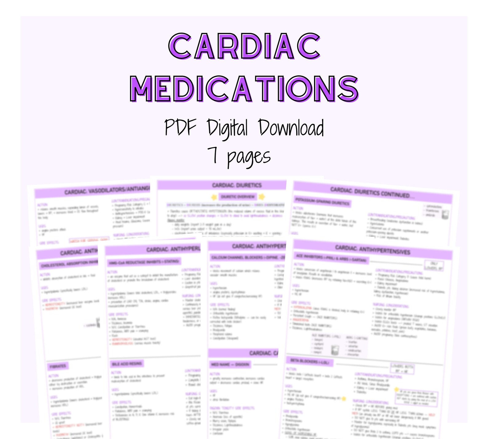 Cardiac Medications Pharmacology Nursing Notes Cardiac - Etsy