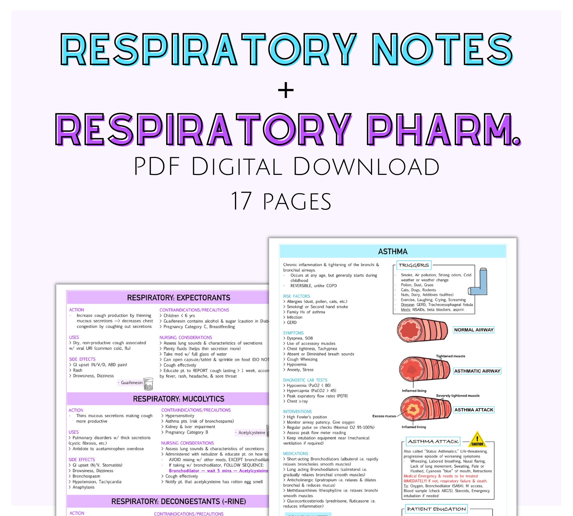 Respiratory Notes, Med Surg Bundle, Pharmacology Notes, Nursing Study ...