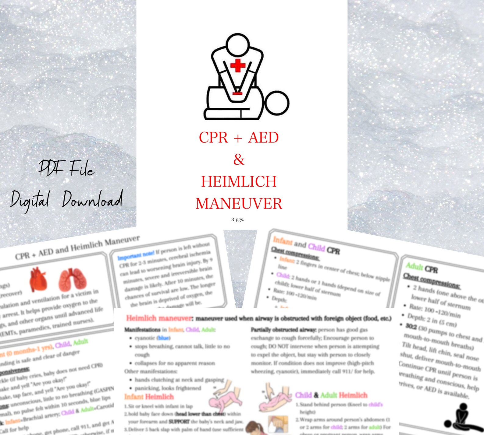 CPR and AED Heimlich Maneuver First-aid Nursing Notes - Etsy