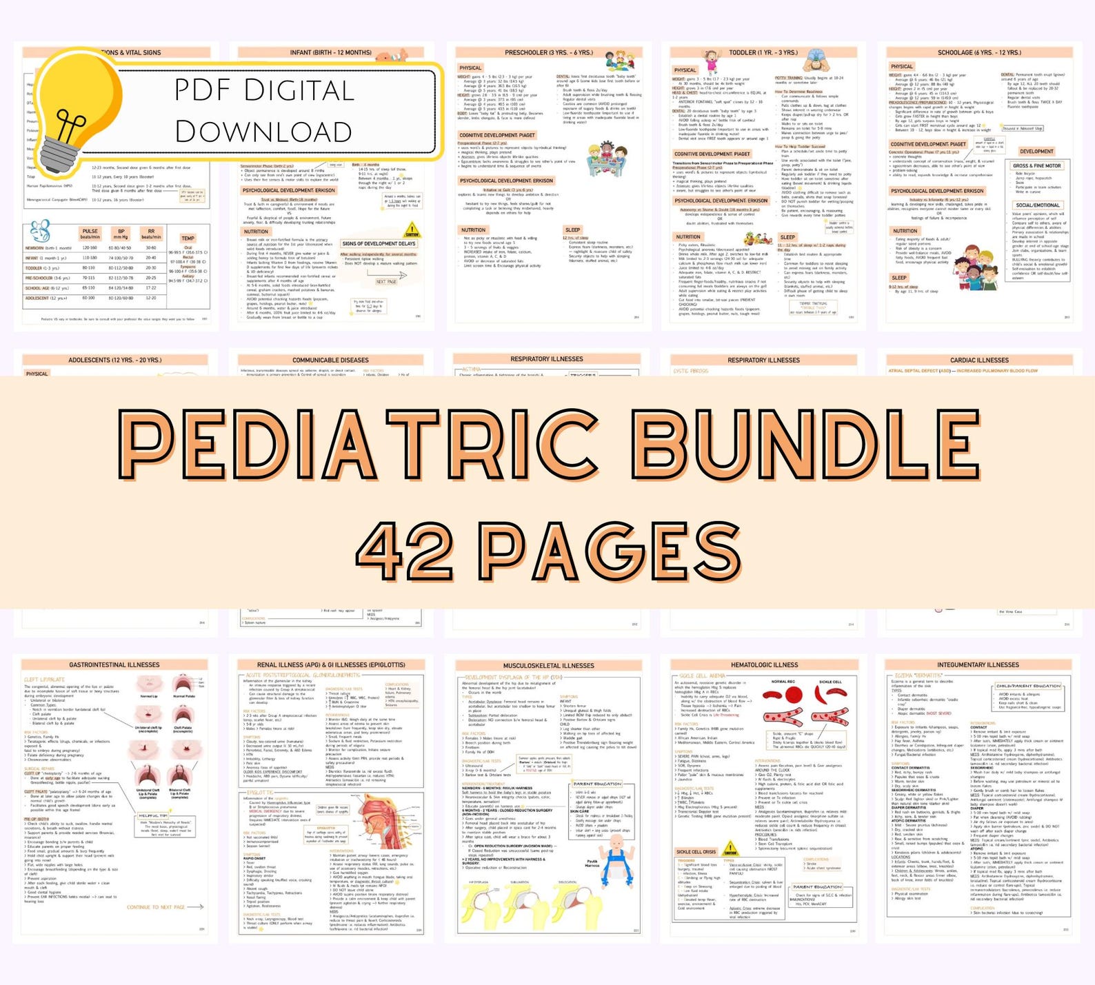 Pediatric Bundle, Pediatric Basics, Pediatrics Nursing Notes, Vital ...