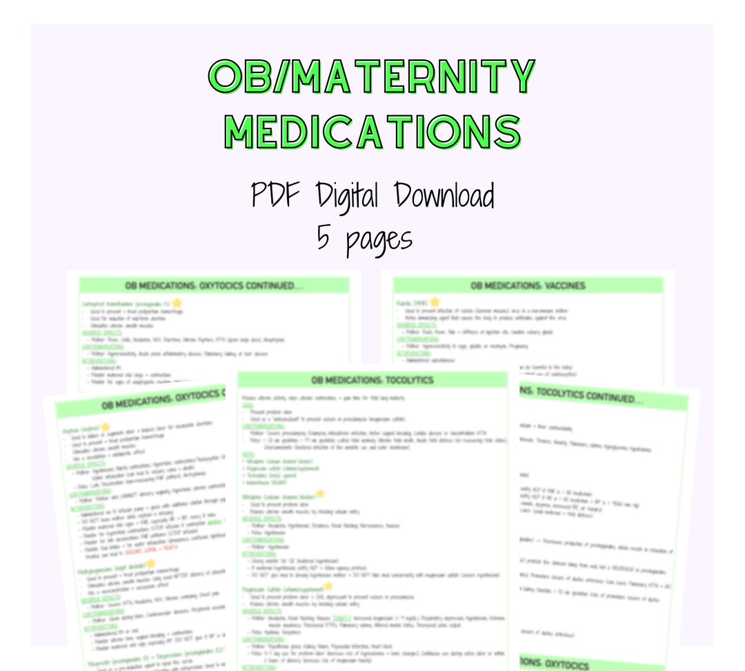 OB Maternity Medications Pharmacology Nursing Notes OB - Etsy