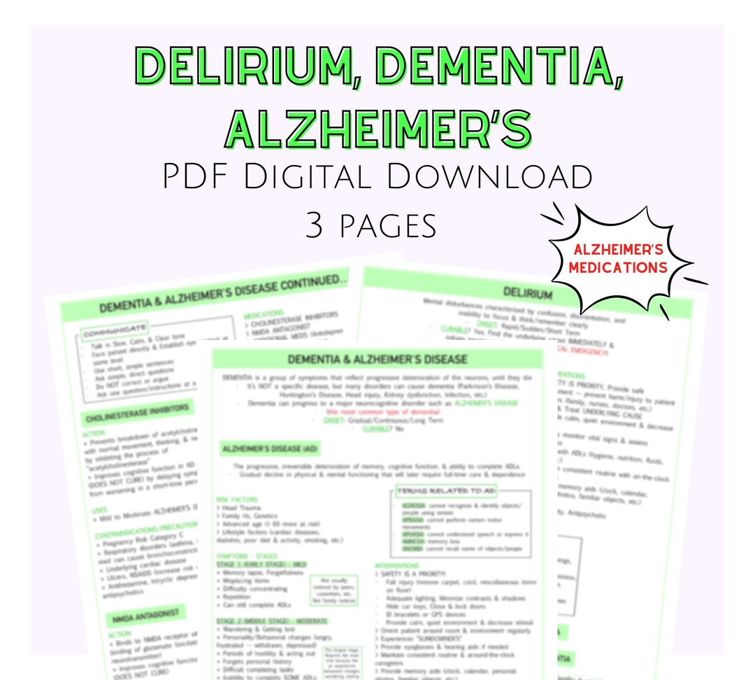 Dementia, Alzheimer’s Disease, Mental Health Notes, Psychiatric Notes ...