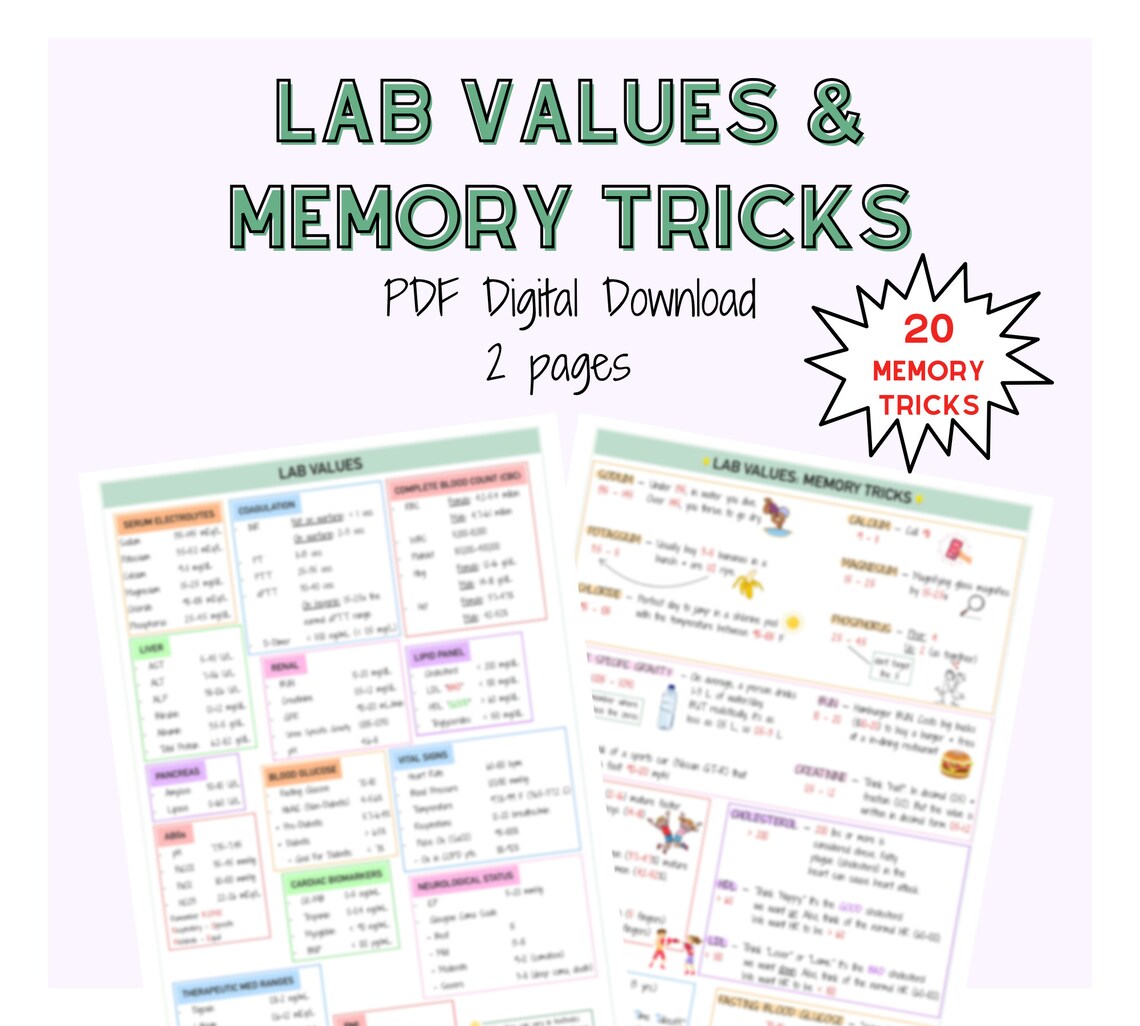 Lab Values & Memory Tricks Fundamental Nursing Notes NCLEX - Etsy