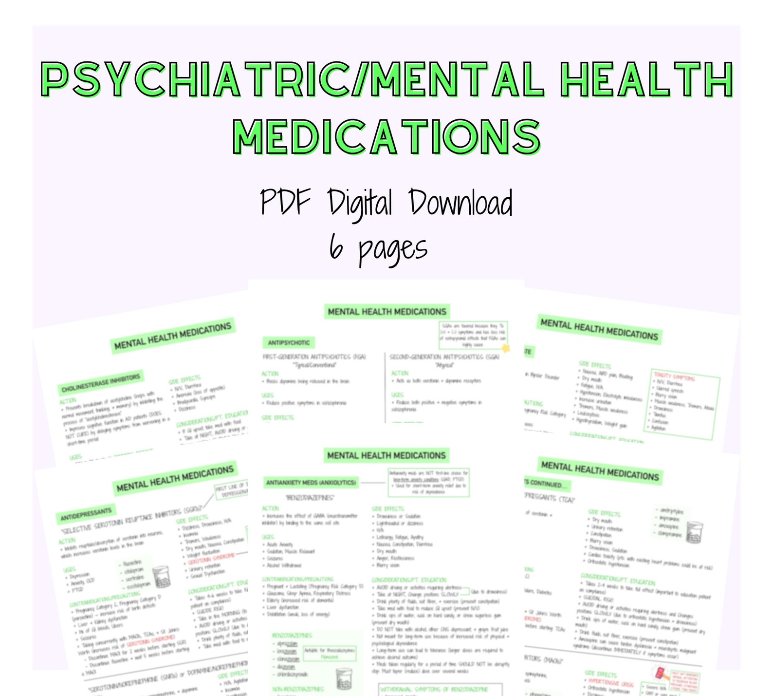 Psychiatric Mental Health Medications Pharmacology Study - Etsy