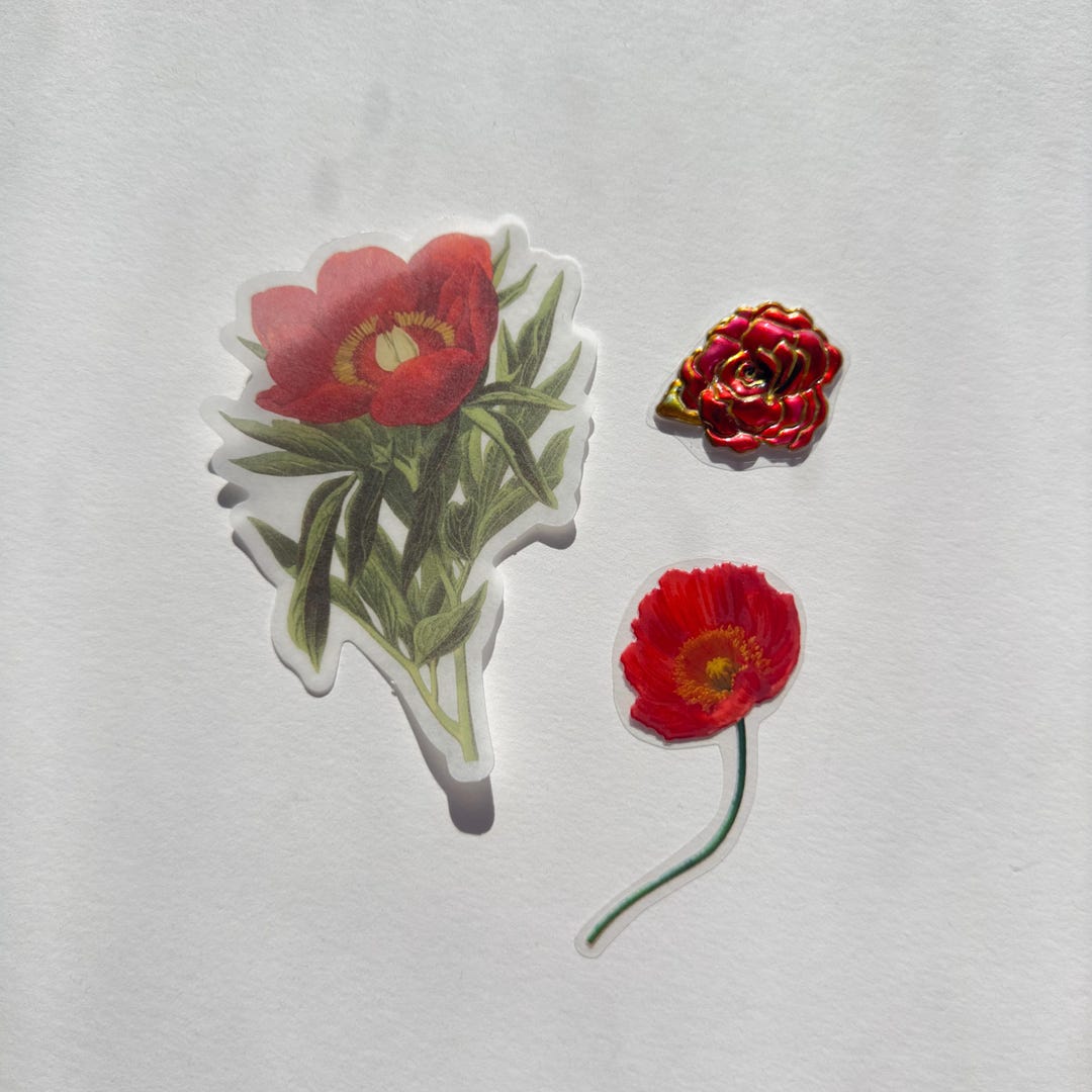 Red Vintage Flowers Sticker Pack Add-on, Red Floral Stickers Set ...