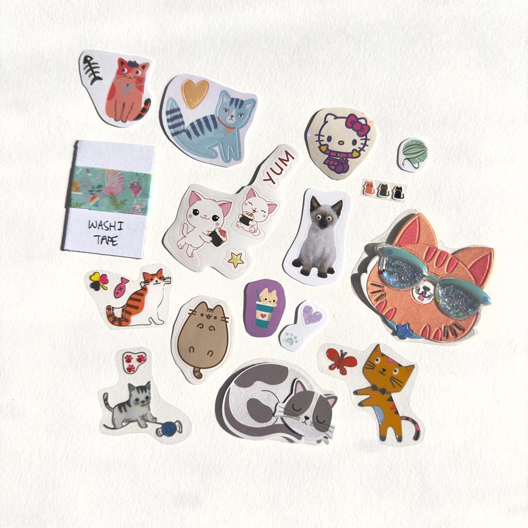 Cat Stickers Set, Small Sticker Pack, Curated Kitty Sticker Gift, Cat ...