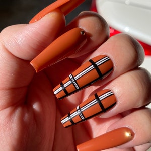 Creamy Chocolate Plaid Flannel Nail Design-styled Press on in Long ...