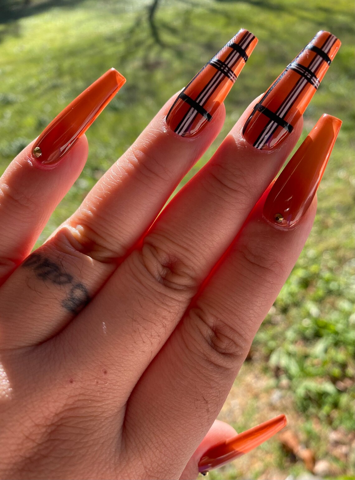 Creamy Chocolate Plaid Flannel Nail Design-styled Press on in | Etsy