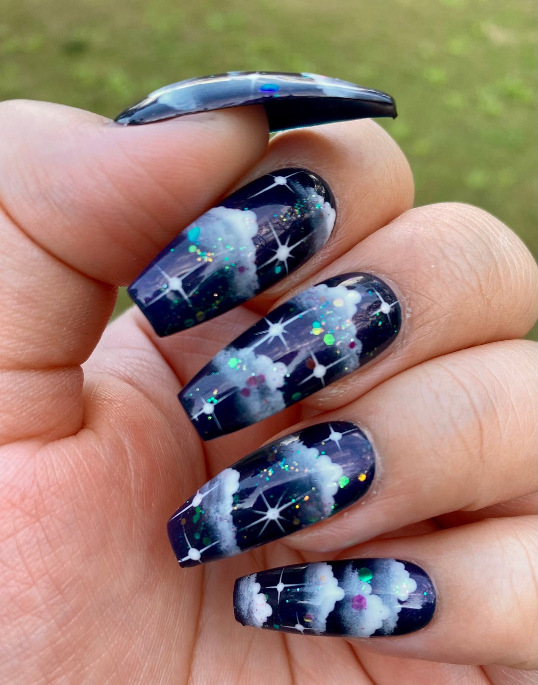 Cloudy Starry Sky Nails-styled - Etsy