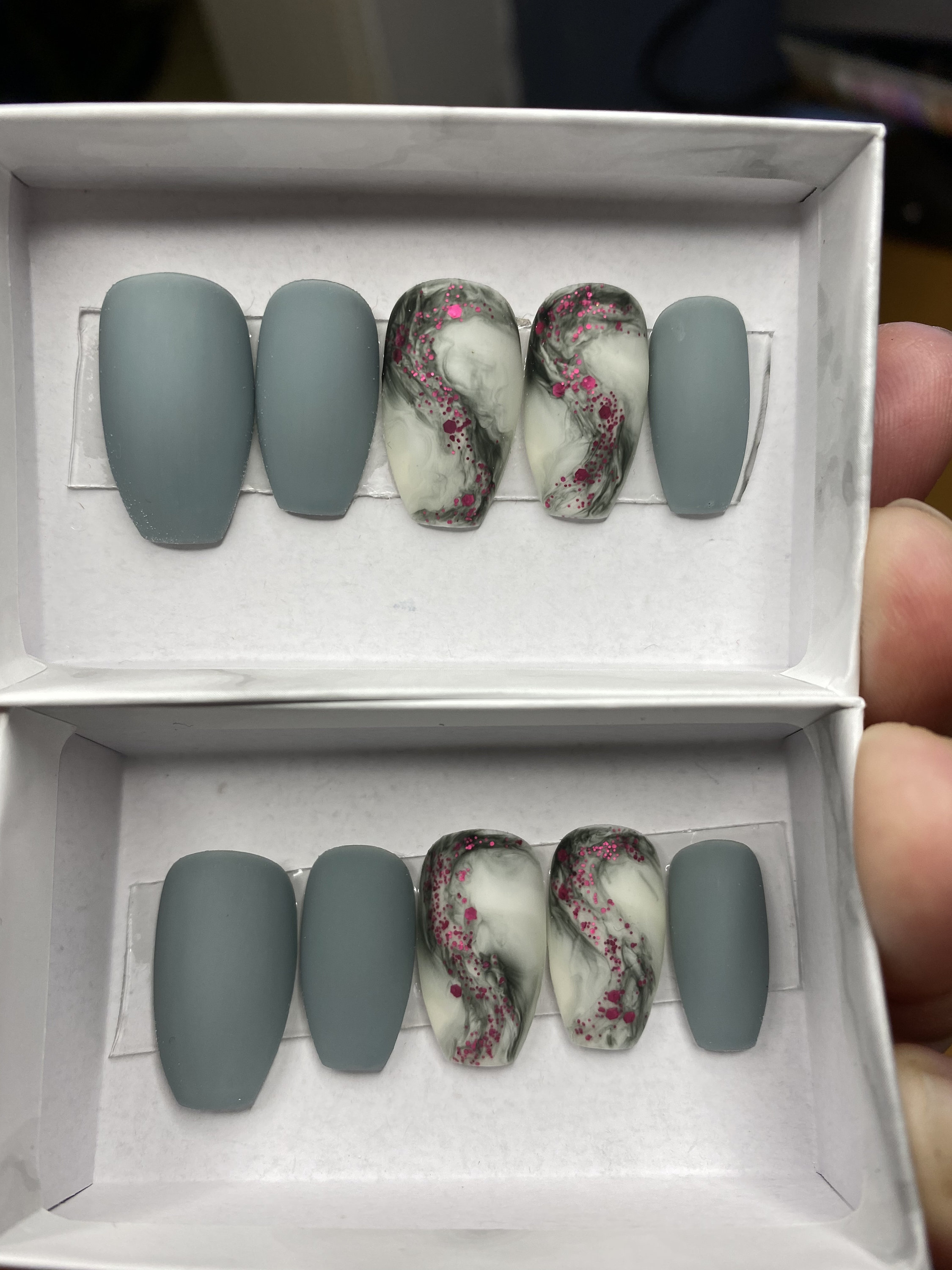 Matte Gray Marble Nails-grey Ballerina Nails-autumn - Etsy