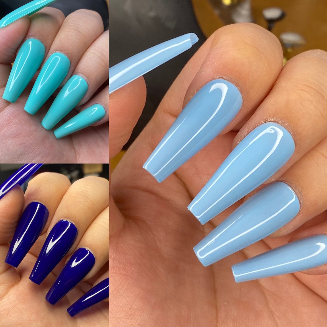 Solid Blue Press on Nails-milky Blue Nails-turquoise - Etsy