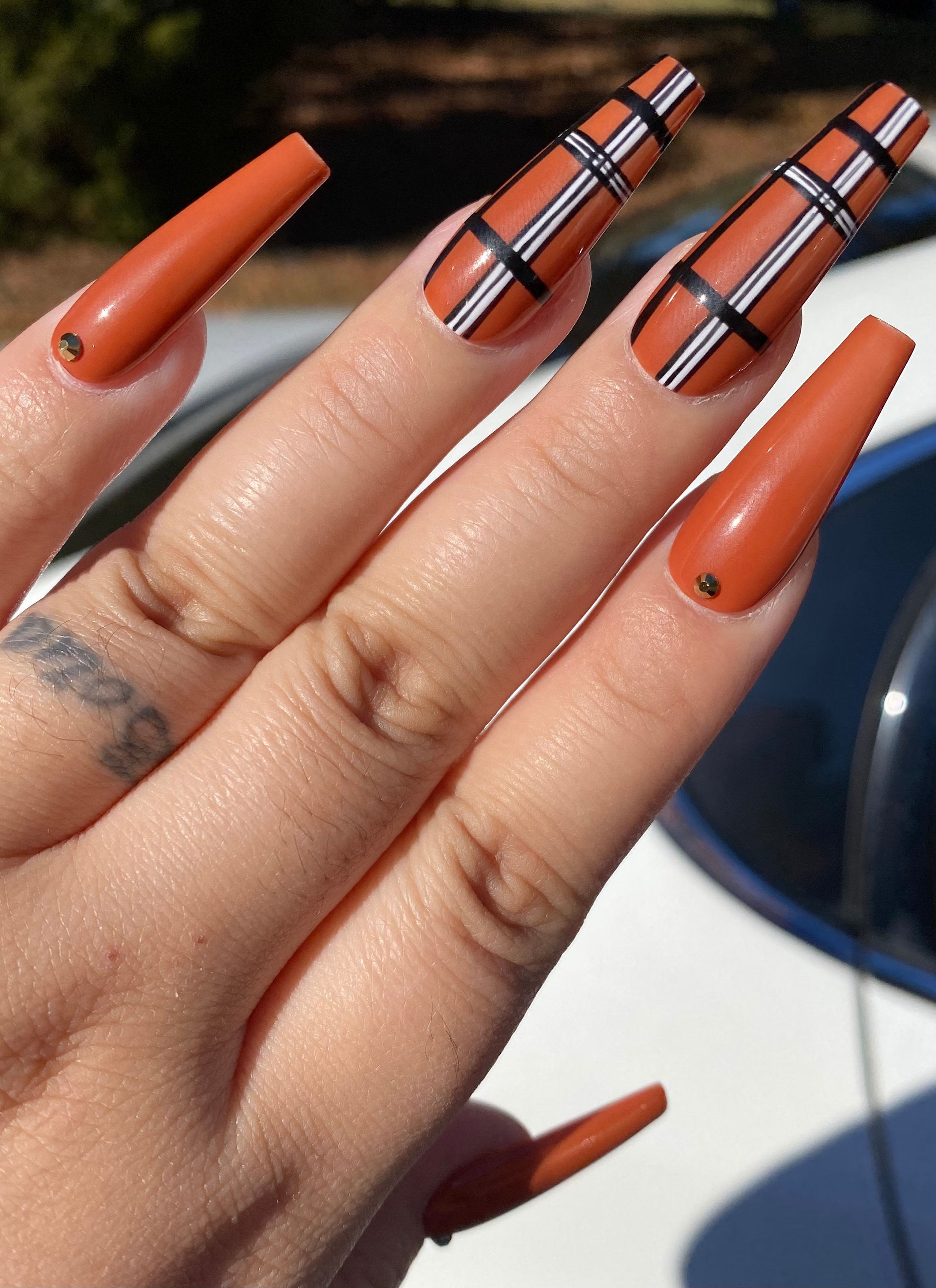 Creamy Chocolate Plaid Flannel Nail Design-styled Press on in | Etsy