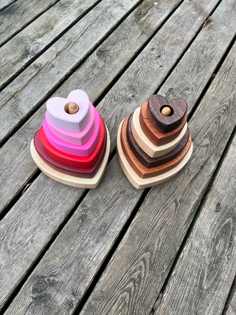 Ombre Heart Shaped Stacking Toy / Wooden Ring Stacker / Wooden - Etsy