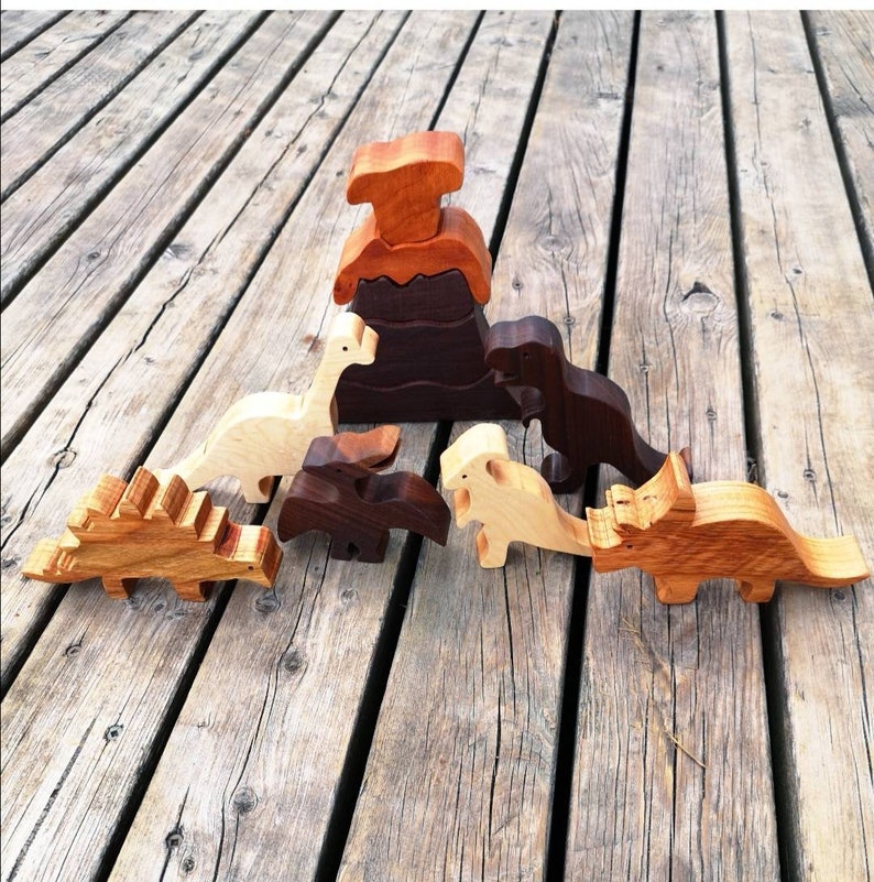 Wooden Dinosaur Set / Stacking Dinosaurs / Stacking Animals / Stacking ...