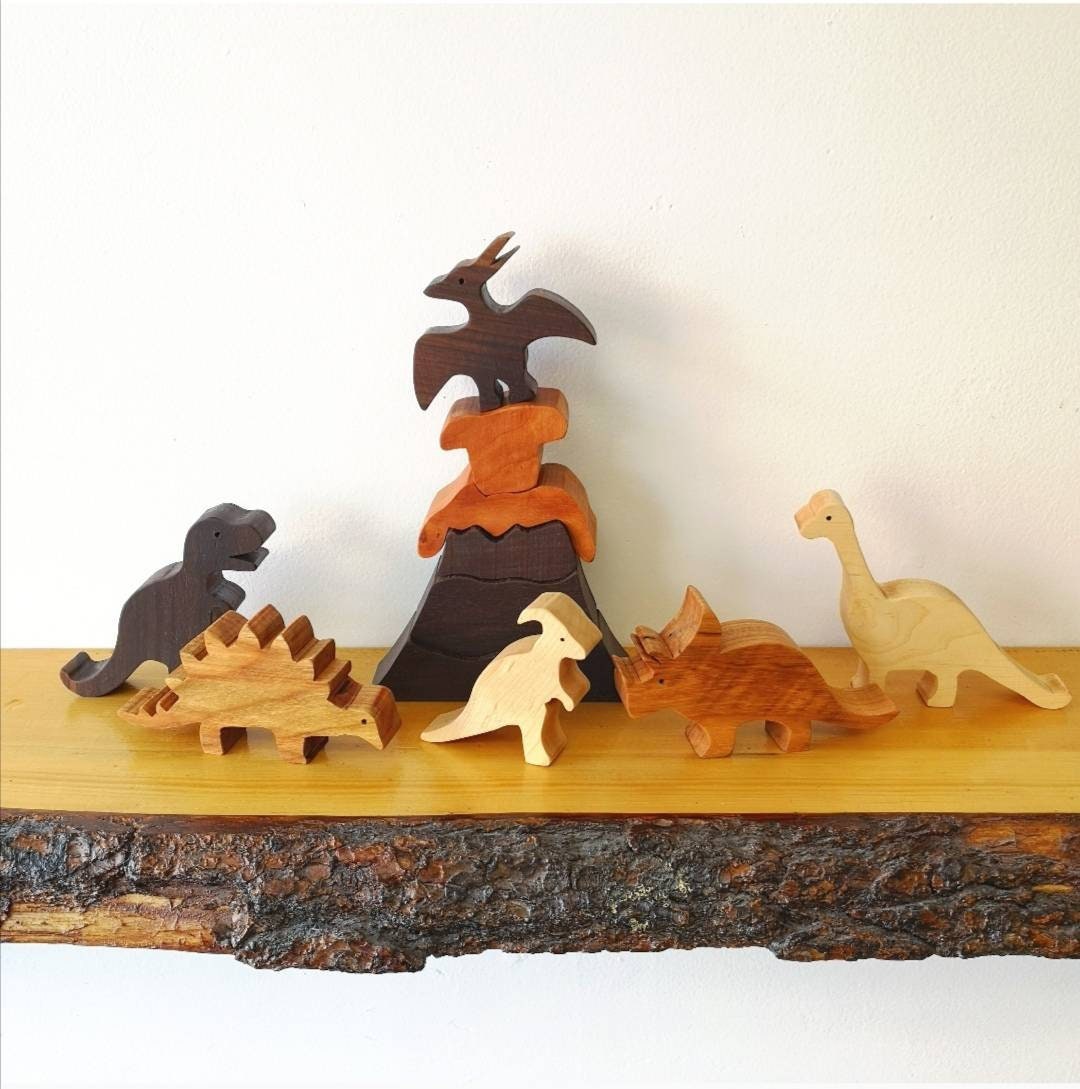 Wooden Dinosaur Set / Stacking Dinosaurs / Stacking Animals / Stacking ...