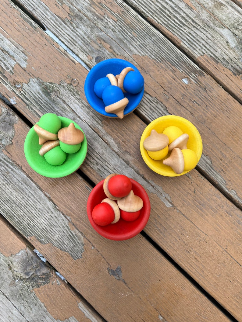Wooden Acorn Sorting Set / Colour Sorting Acorns / Sorting - Etsy