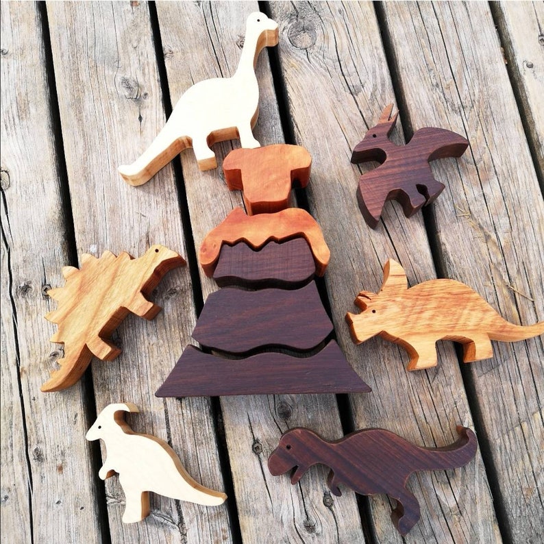 Wooden Dinosaur Set / Stacking Dinosaurs / Stacking Animals / Stacking ...