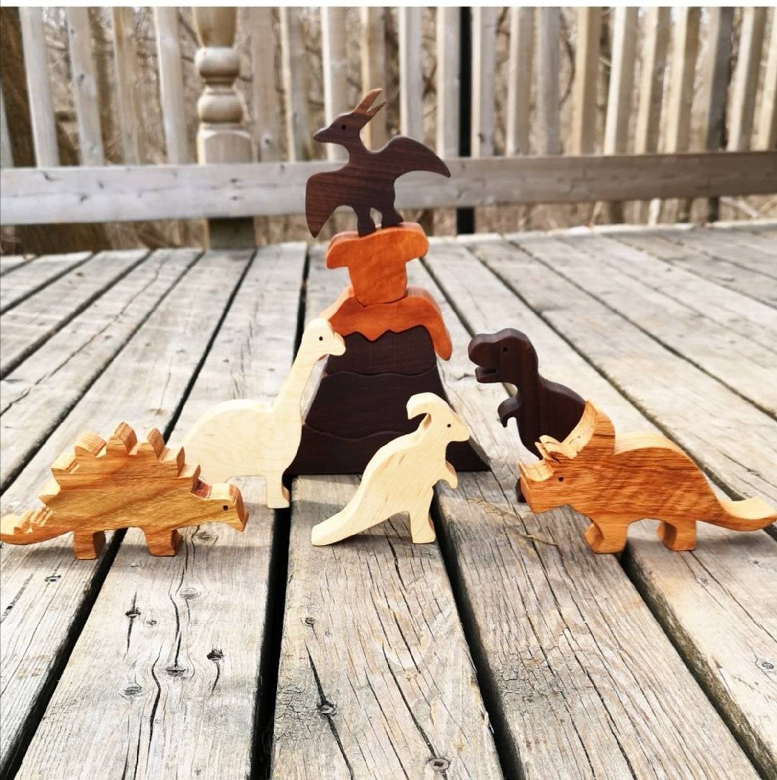 Wooden Dinosaur Set / Stacking Dinosaurs / Stacking Animals / - Etsy Canada