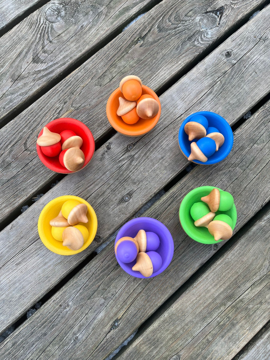 Wooden Acorn Sorting Set / Colour Sorting Acorns / Sorting - Etsy