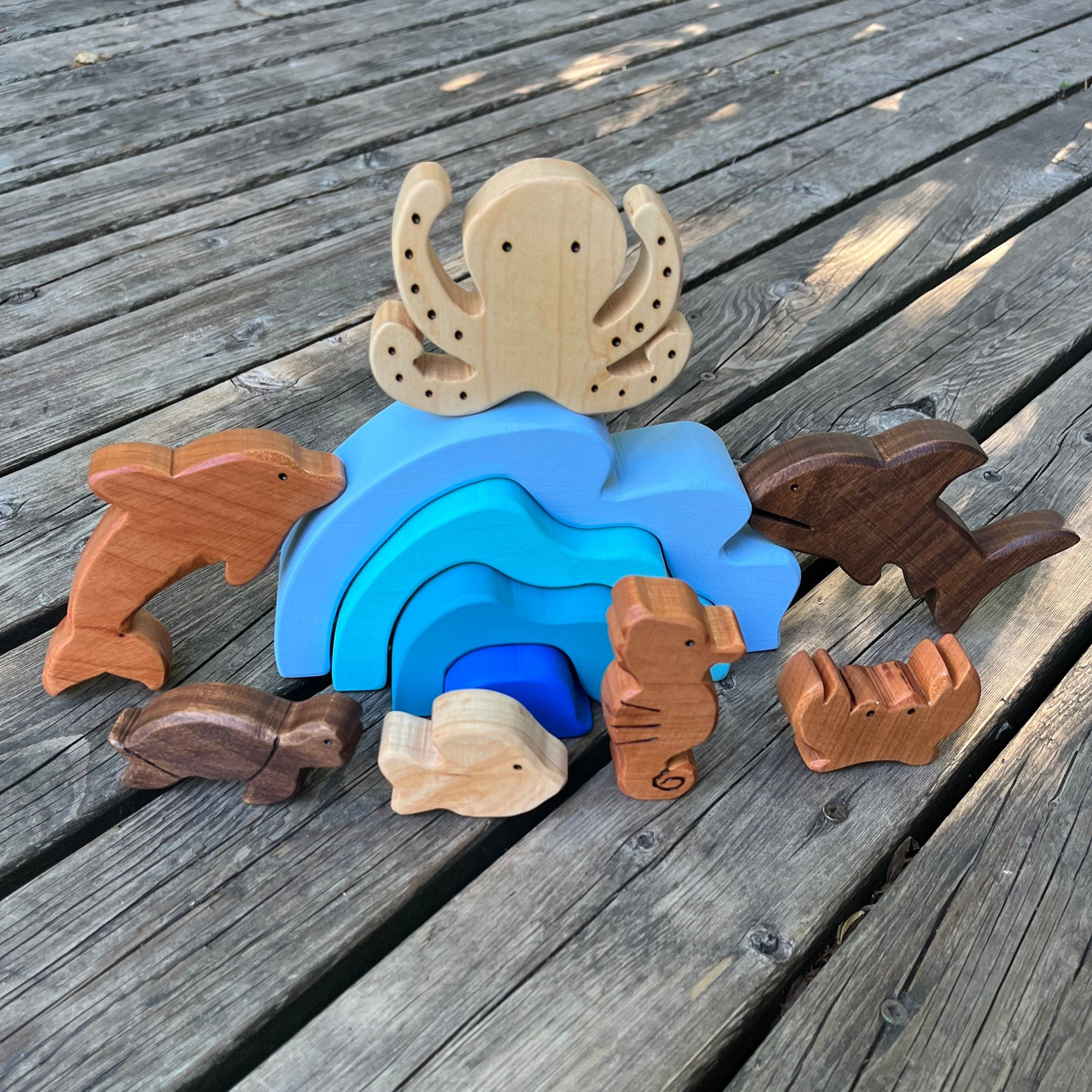 Natural Wooden Ocean Animal Set / Wooden Sea Animals / Wooden - Etsy