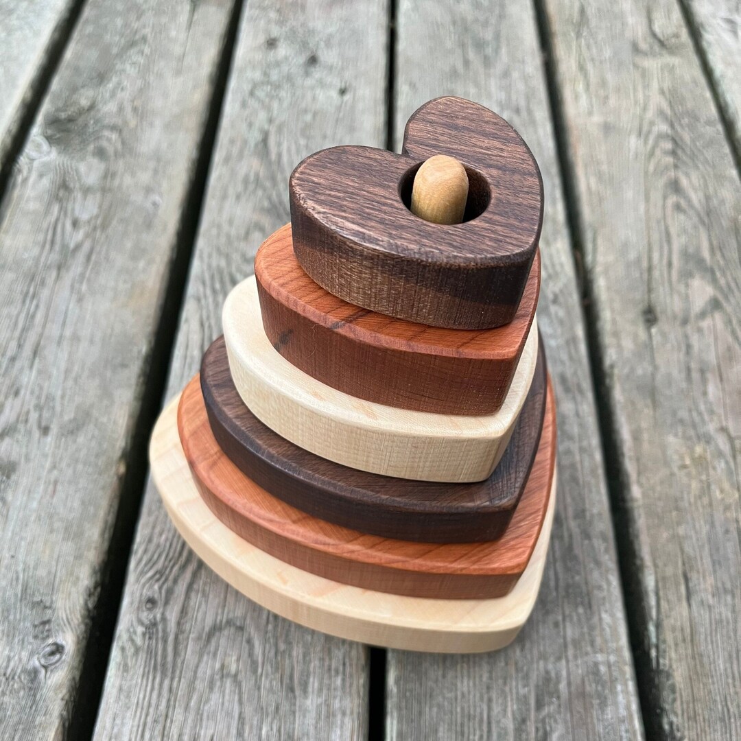 Heart Shaped Stacking Toy / Wooden Ring Stacker / Wooden Stacking Toy ...