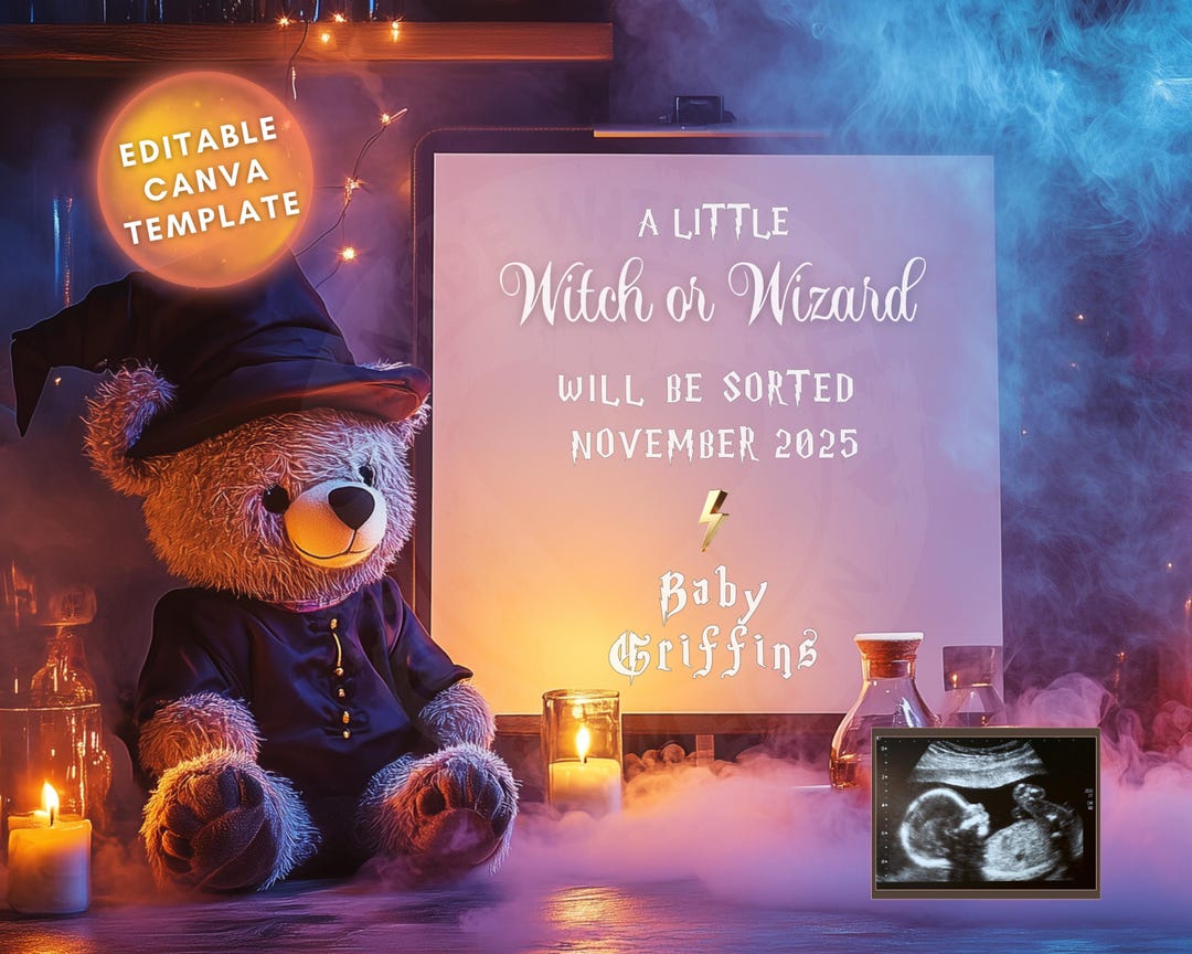 5 Wizard Digital Pregnancy Announcement Templates, Teddy Bear Revealing ...