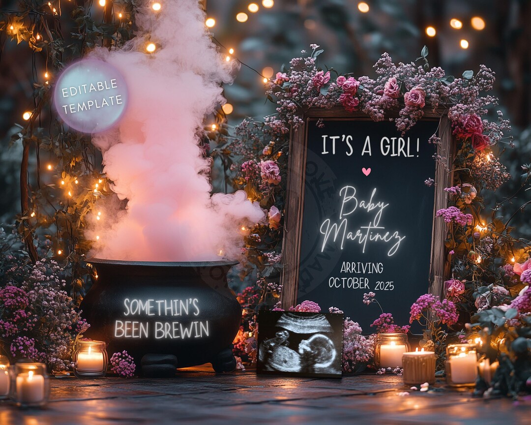 Cauldron Baby Reveal, 8 Templates Bundle, Baby Girl Revealing, Digital ...
