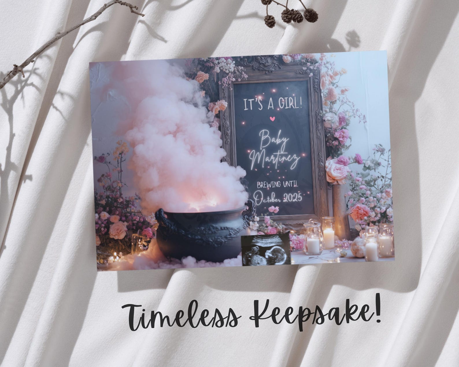 Cauldron Baby Reveal Template, Baby Girl Revealing, Pink Smoke Reveal ...