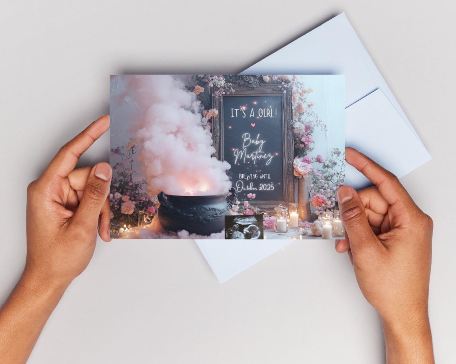Cauldron Baby Reveal Template, Baby Girl Revealing, Pink Smoke Reveal ...