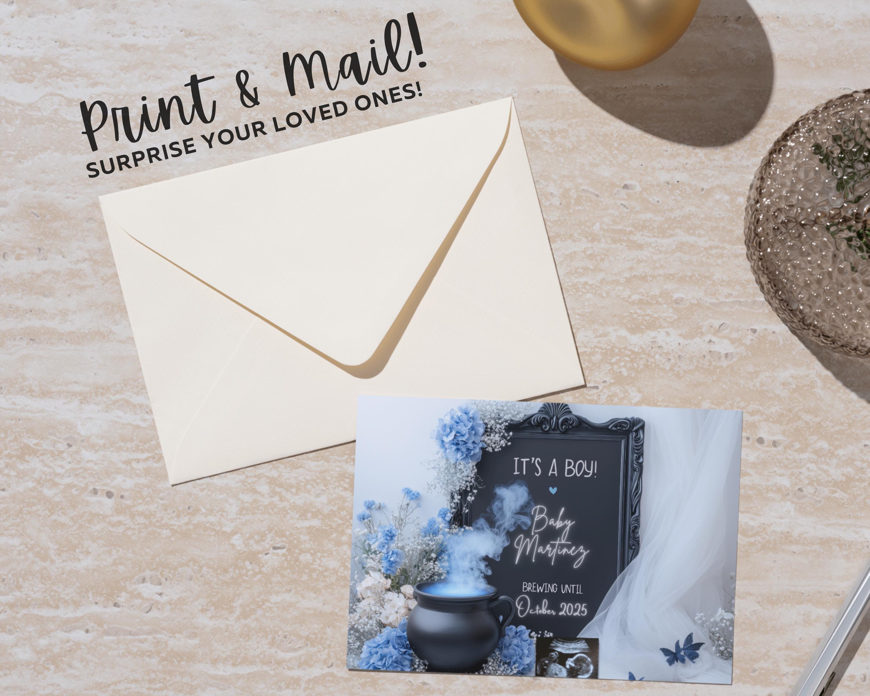 Cauldron Baby Reveal Template, Baby Boy Revealing, Blue Smoke Reveal ...
