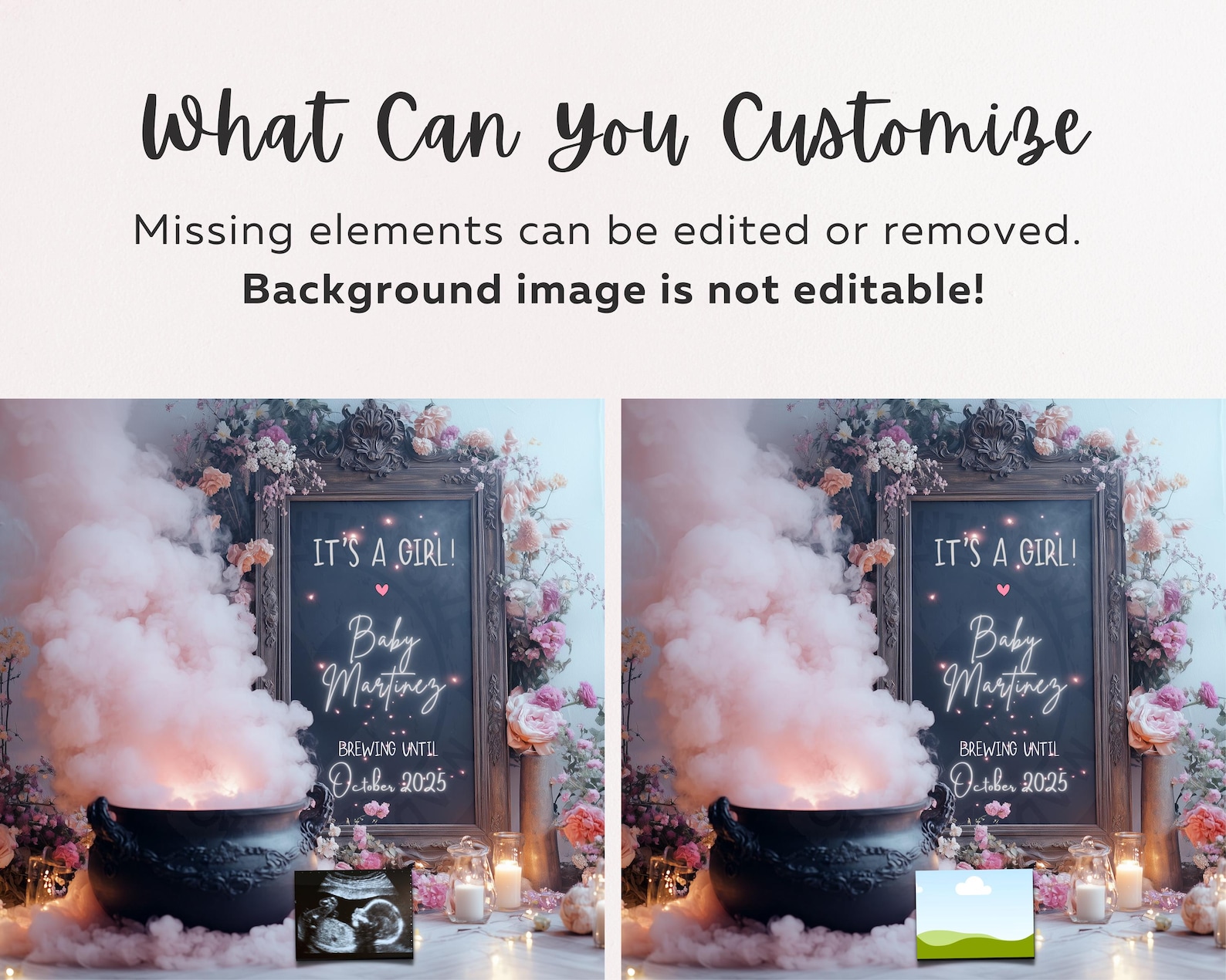 Cauldron Baby Reveal Template, Baby Girl Revealing, Pink Smoke Reveal ...