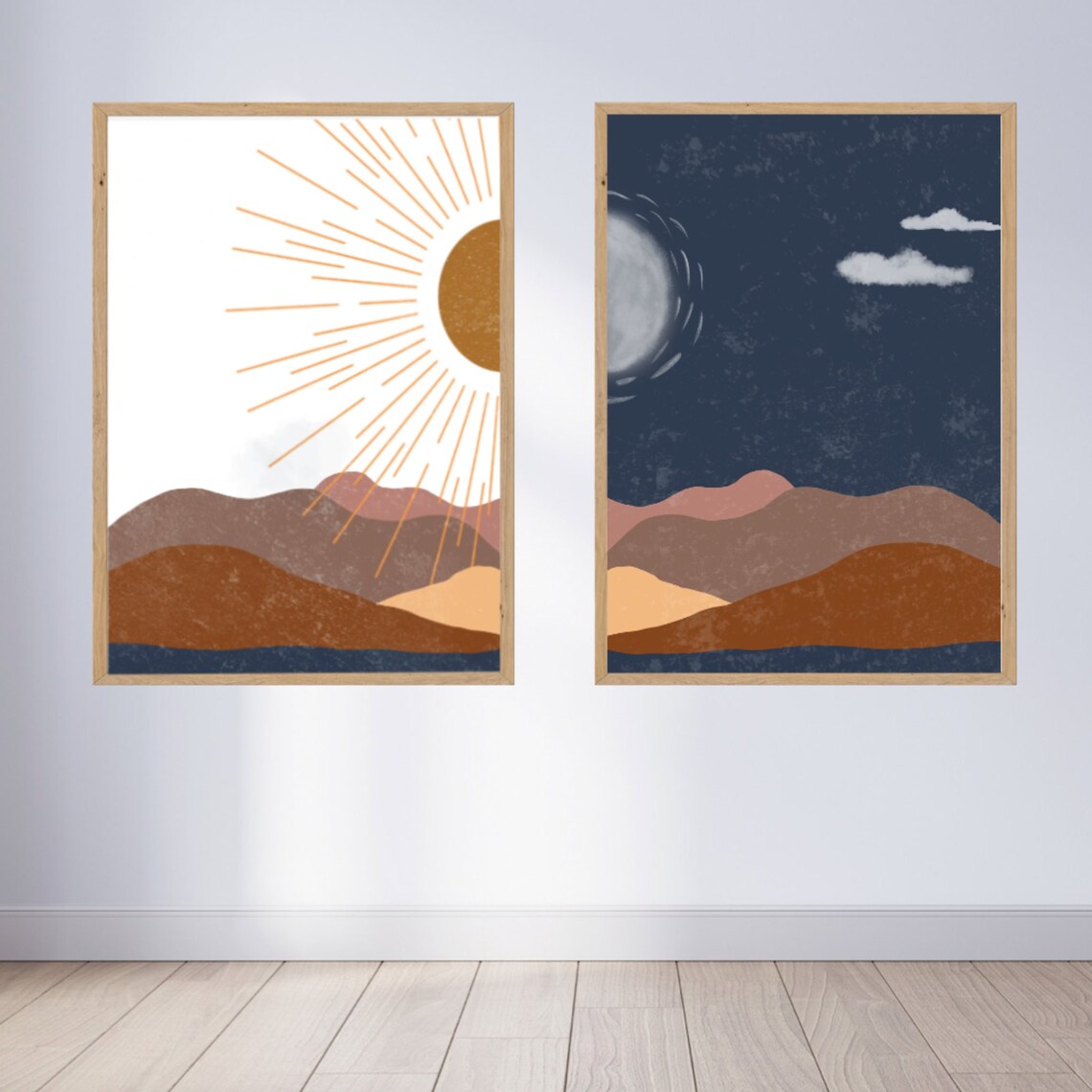 Boho Sun and Moon Set of 2 Digital Wall Art Print-11x14| 16x20 - Etsy