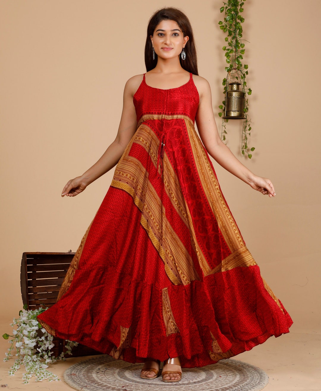 Long Boho Silk Sari Dress Bohemian Gypsy Dress Vintage Silk - Etsy